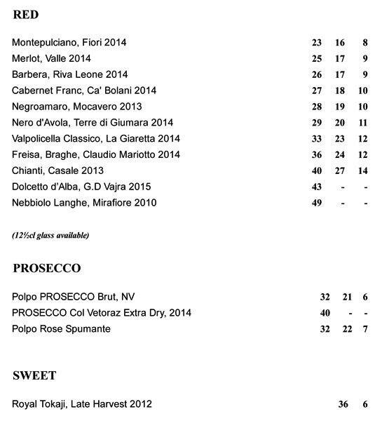 Menu at Polpo Chelsea restaurant, London, 81 Duke of York Square