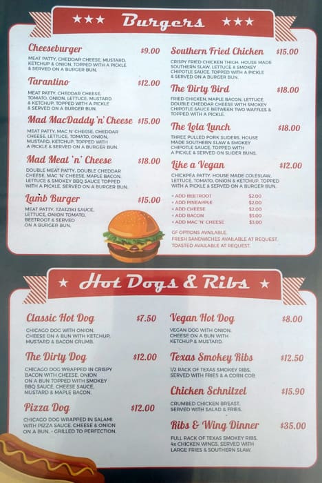 Menu at Melz American Diner restaurant, Redcliffe