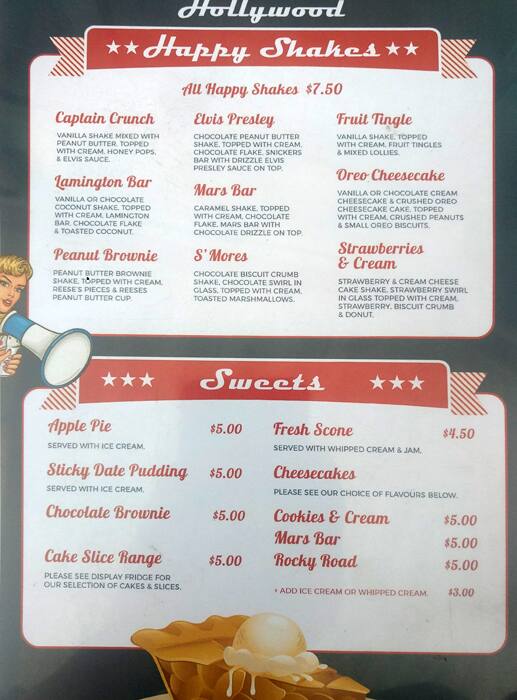 Menu at Melz American Diner restaurant, Redcliffe