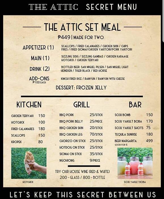 Menu at The Attic pub & bar, Cebu City