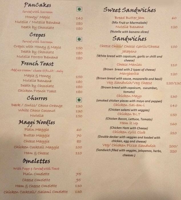 Menu at Toasted Tales, Majorda
