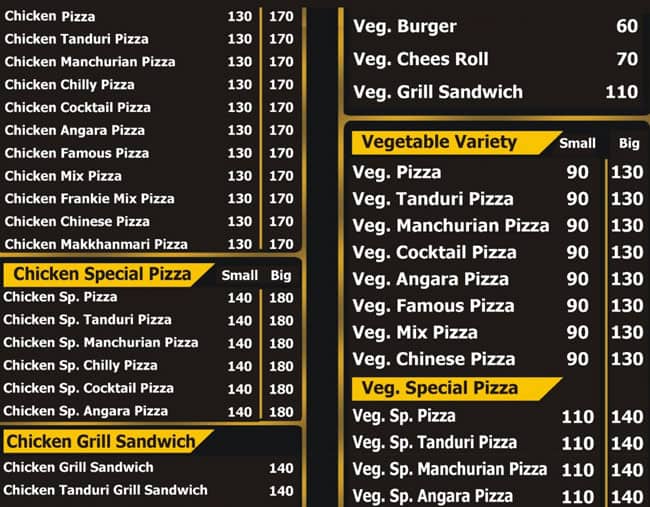 Famous pizza menu store