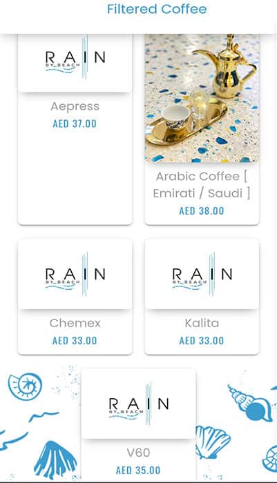 Menu at Rain Hudayriat cafe, Abu Dhabi