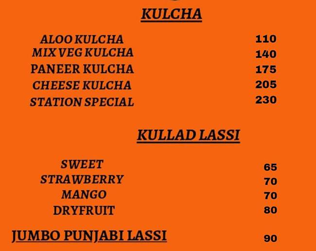 Menu of Kulcha Station, Nizampura, Vadodara