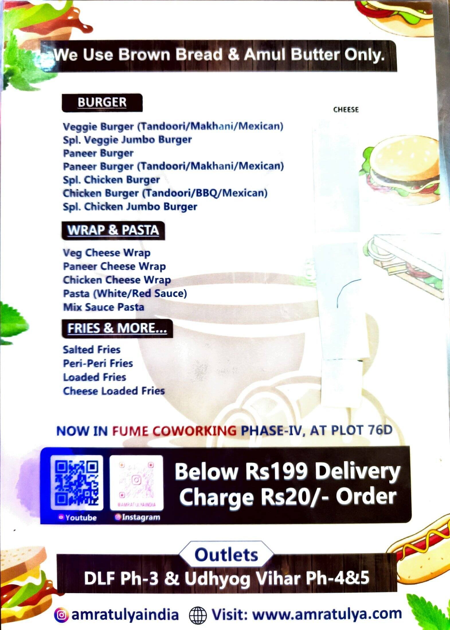 Menu of Amratulya, Udyog Vihar, Gurgaon
