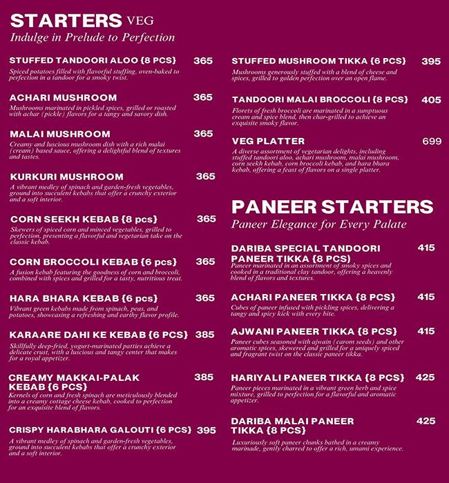 Menu of Dariba Estd. 1985, Hajipur, Noida