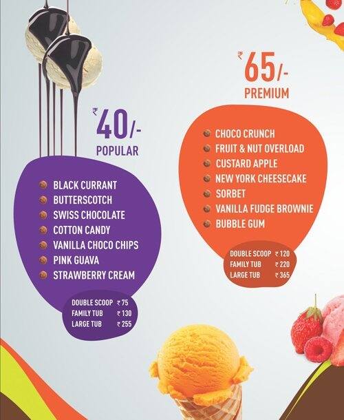 Menu at Gelato, Mumbai, 5/245