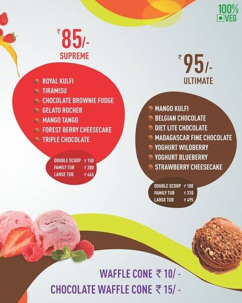 Menu at Gelato, Mumbai, 5/245