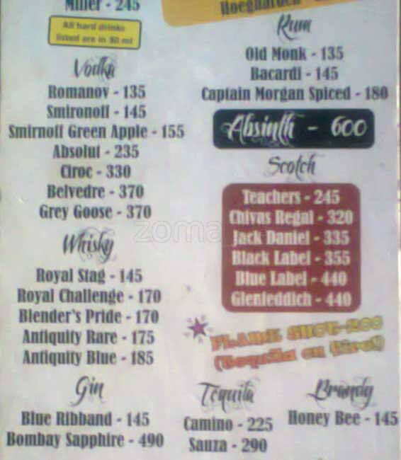 Menu at Soda, Mumbai, JPM Road Seven Bungalows