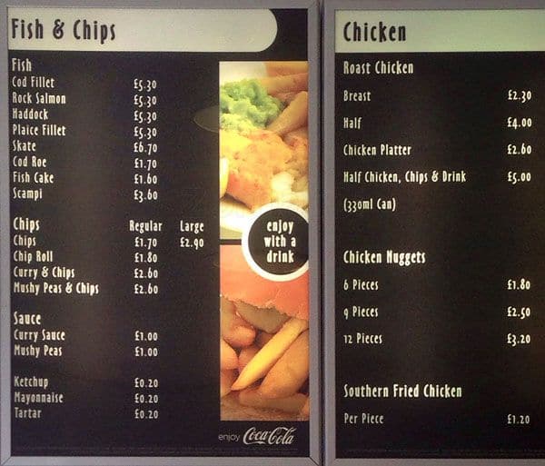 Menu at Saucy Kipper fast food, London