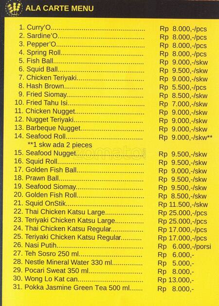 Menu at Old Chang Kee - Emporium Pluit restaurant, Jakarta