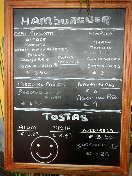Menu em Maria Pimenta pub & Bar, Oeiras