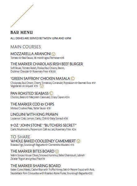 Menu at Rooftop Bar and Terrace, Dublin