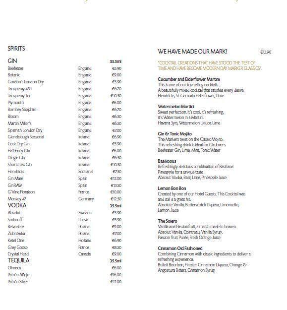 Menu at Rooftop Bar and Terrace, Dublin