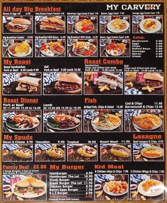 Menu at My Carvery restaurant, Carindale
