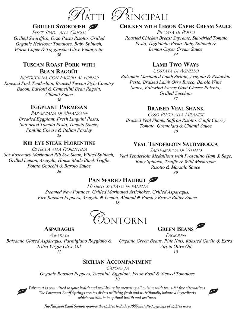Menu at CASTELLO ITALIANA restaurant, Banff, 405 Spray Ave