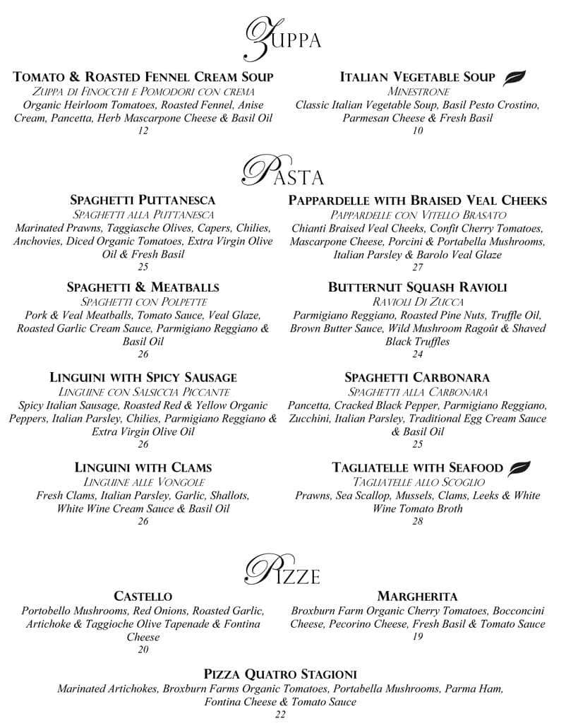 Menu at CASTELLO ITALIANA restaurant, Banff, 405 Spray Ave