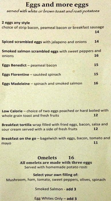 Menu at Grill 41 restaurant, Ottawa