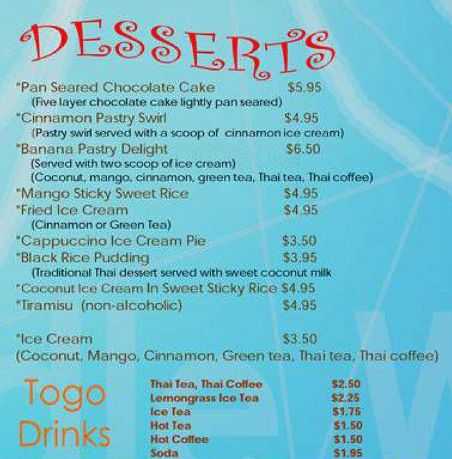 Menu at Noodle Wave restaurant, McKinney