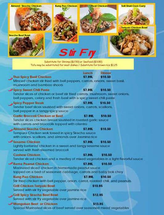 Menu at Noodle Wave restaurant, McKinney