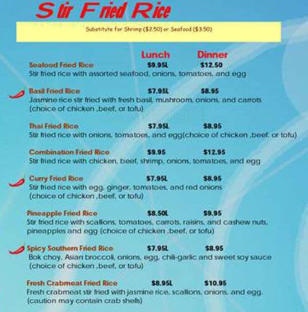 Menu at Noodle Wave restaurant, McKinney