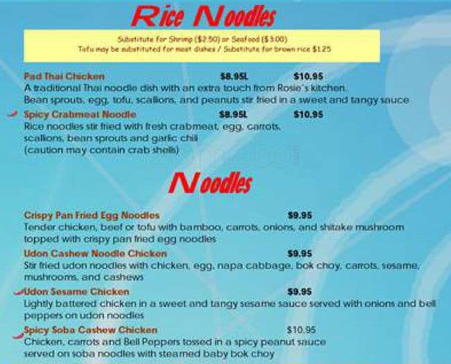 Menu at Noodle Wave restaurant, McKinney