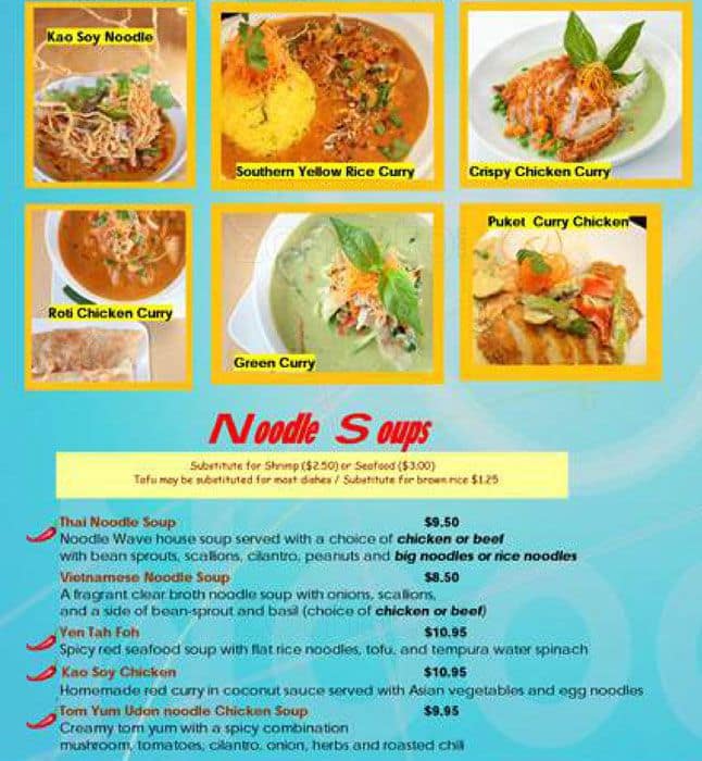 Menu at Noodle Wave restaurant, McKinney