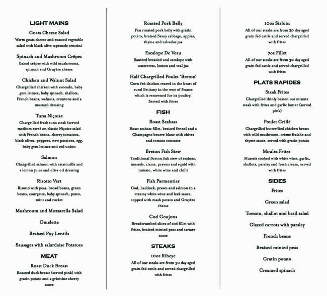 Menu at Côte Brasserie pub & bar, Chester