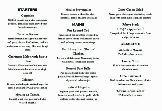 Menu at Côte Brasserie pub & bar, Chester