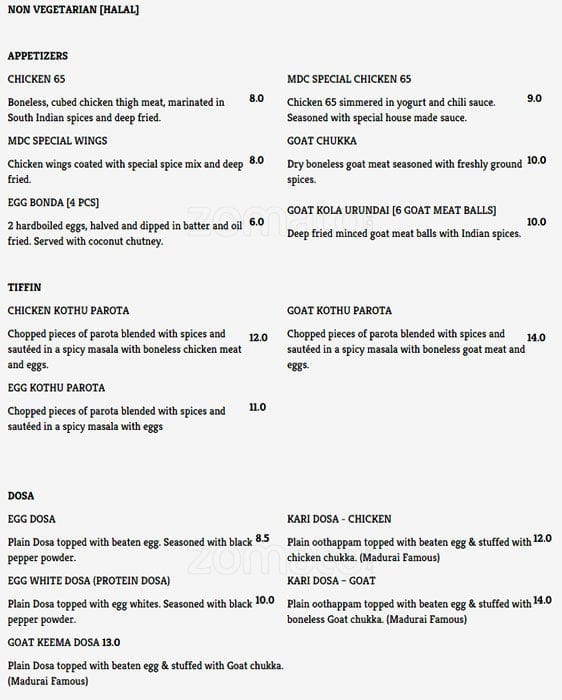 Menu at Madras Dosa Corner restaurant, Issaquah