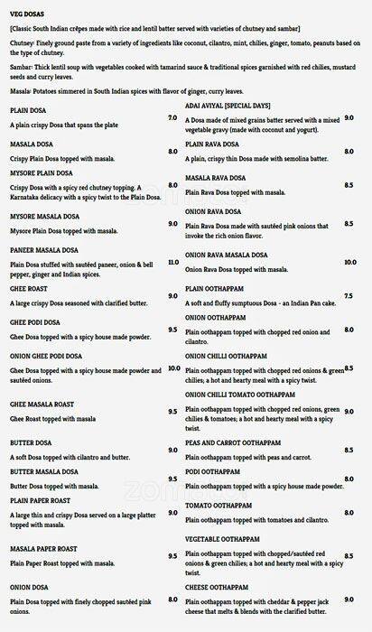 Menu at Madras Dosa Corner restaurant, Issaquah