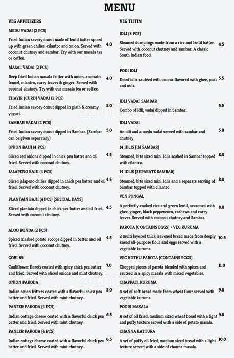 Menu at Madras Dosa Corner restaurant, Issaquah