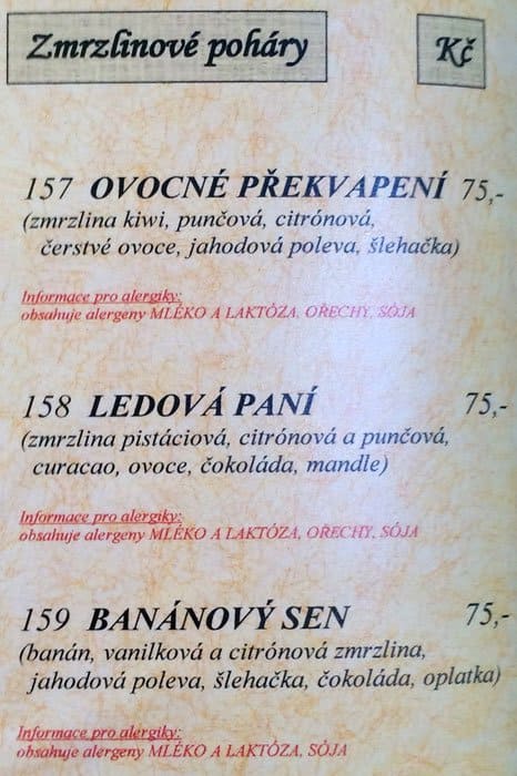 Menu at Restaurace Bernard, sanatorium hotel Kriváň restaurant, Karlovy ...