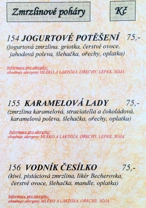 Menu at Restaurace Bernard, sanatorium hotel Kriváň restaurant, Karlovy ...