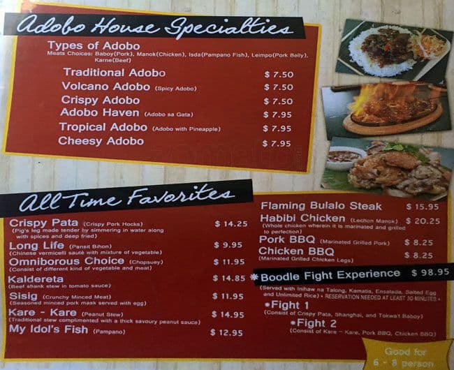 Menu at Filipino Restaurant Adobo Experience 17thAve, Calgary, 17 Ave SE