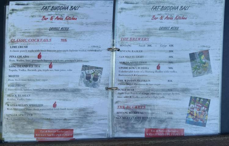 Menu at Fat Buddha restaurant, Mengwi