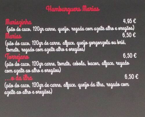 Menu at Maria Chá, Lisbon