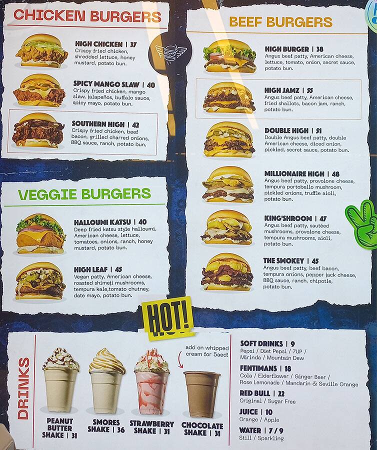 Menu of High Joint, Al Khawaneej, Dubai