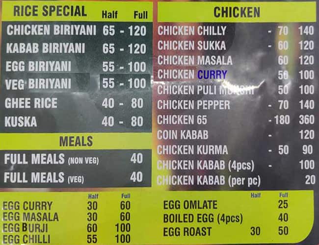 Menu of Ghee Rice Cafe, Kodailbail, Mangalore