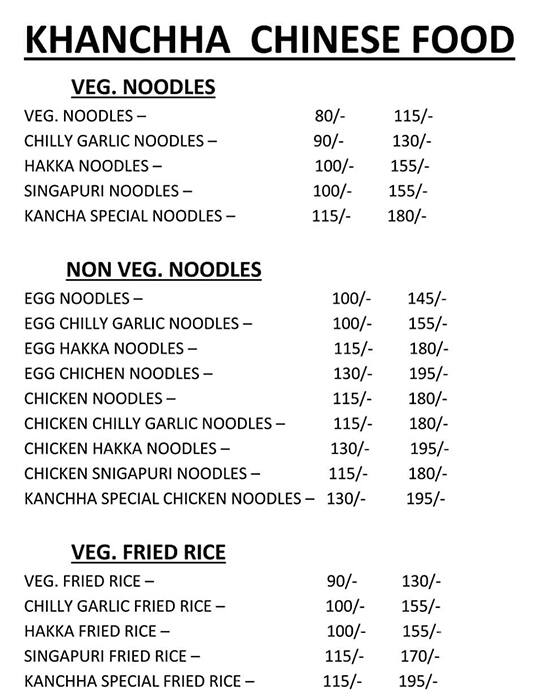 Menu of Kanchha Fast Food Corner, Rohini, New Delhi