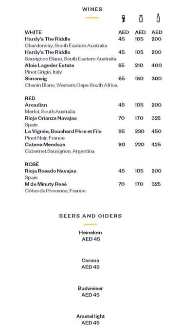 Menu at Celsius Restaurant, Dubai