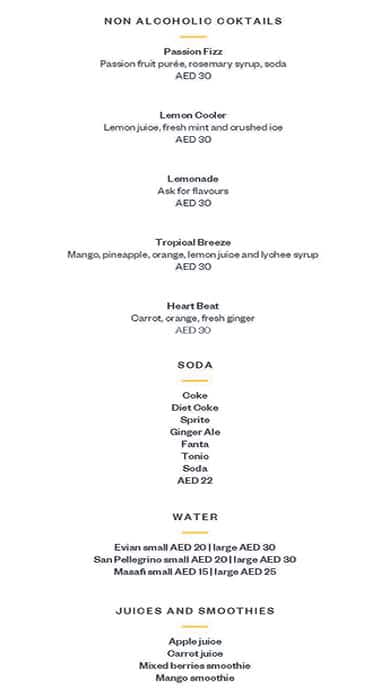 Menu at Celsius Restaurant, Dubai