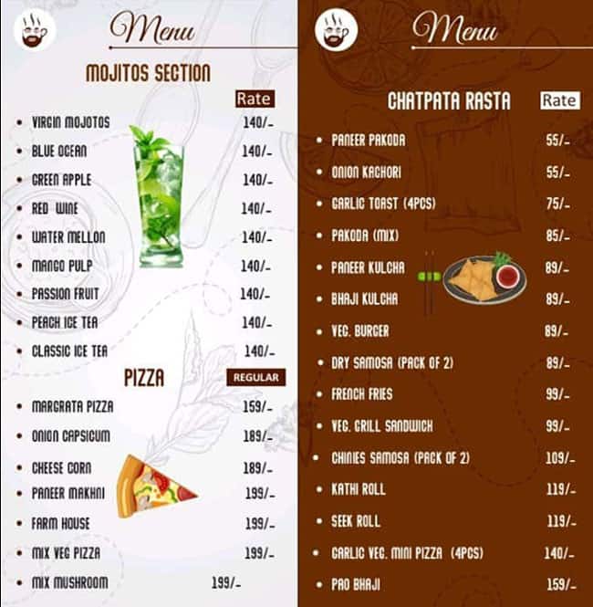 Menu of Modi Mania, Netaji Subhash Place, New Delhi