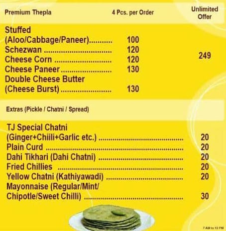 Menu at Thepla Junction, Ahmedabad, 1