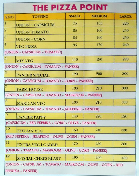 Menu of The Pizza Point, Burari, New Delhi