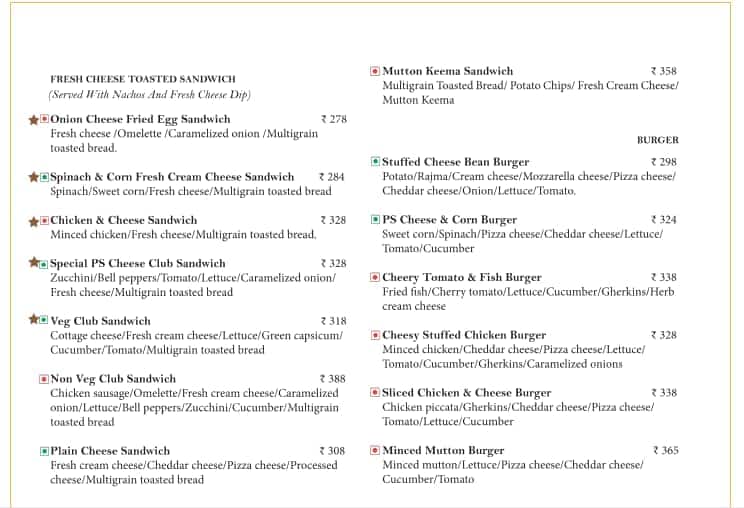 Menu of PS Cheese Cafe, Madhapur, Hyderabad