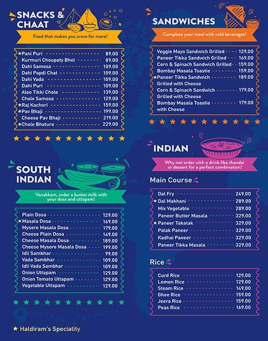 Menu at Haldiram's, Bengaluru, 2nd floor