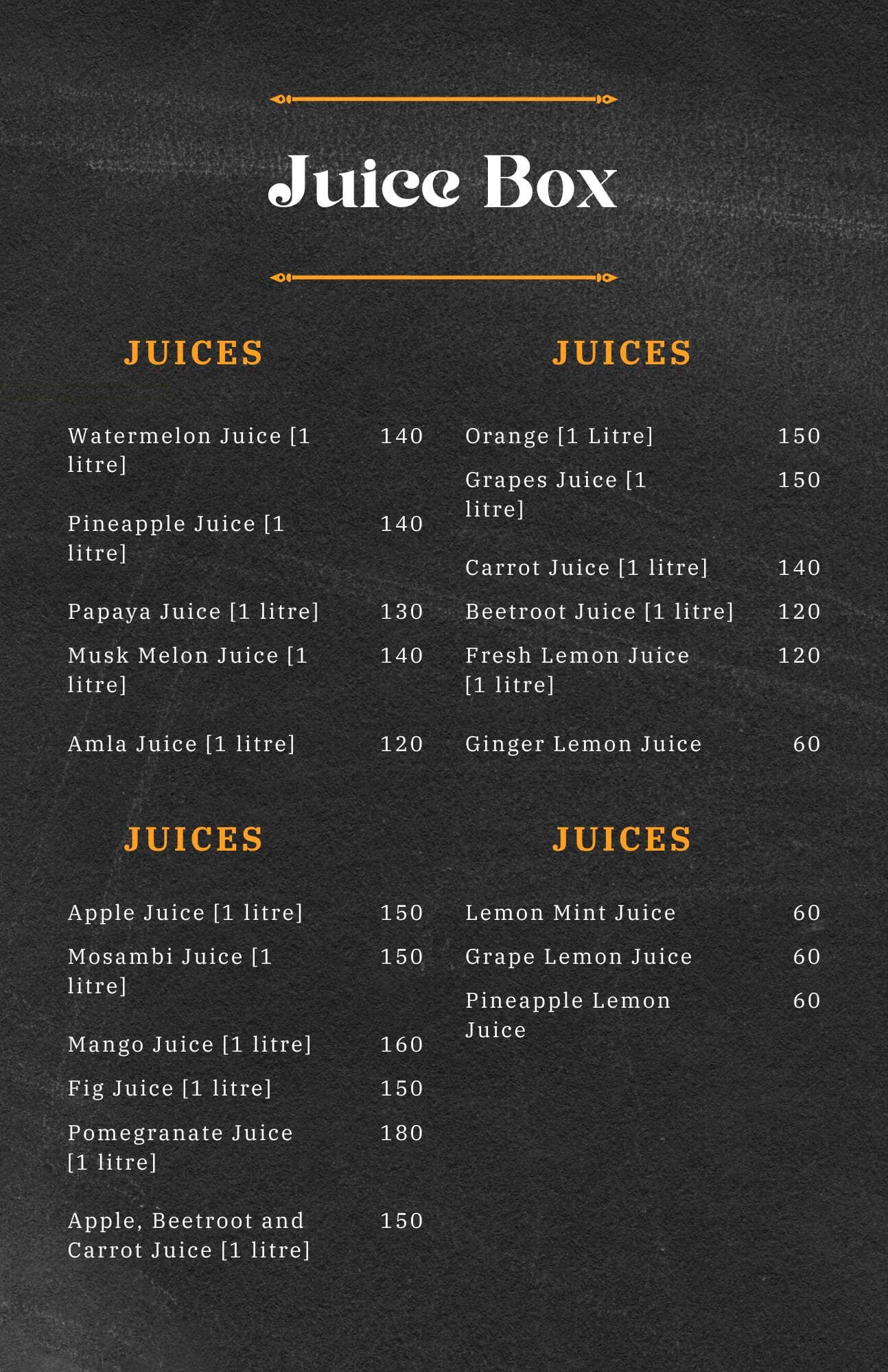 Menu of Juice Box, Royapettah, Chennai