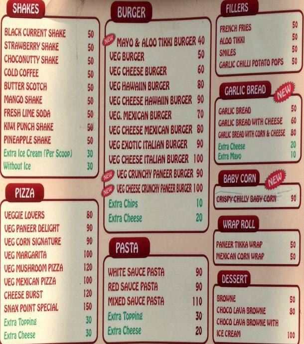 Snax Point Menu, Menu for Snax Point, Sector 3, Salt Lake, Kolkata - Zomato