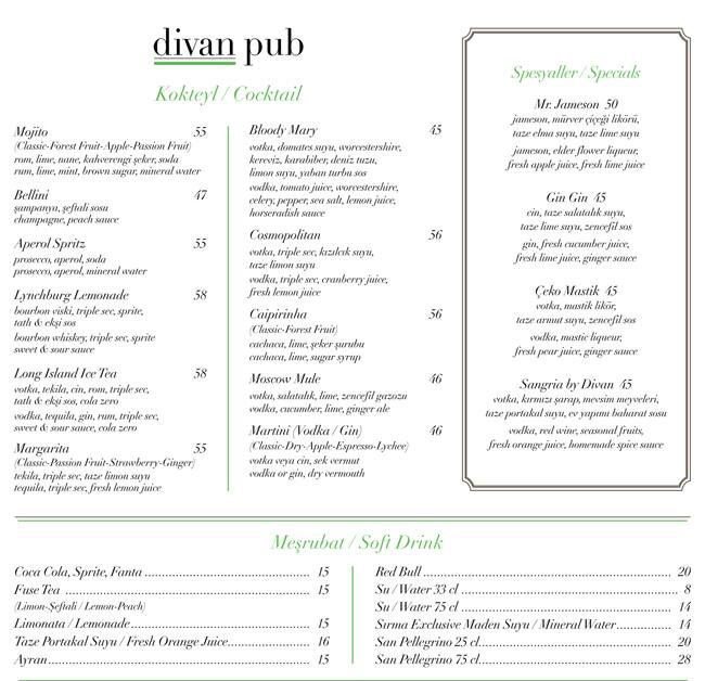 Menu at In Bakery by Divan, Istanbul, Divan Istanbul Hotel